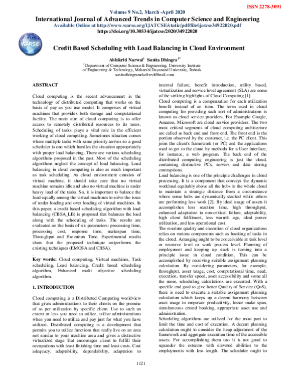 Pdf Credit Based Scheduling With Load Balancing In Cloud Environment