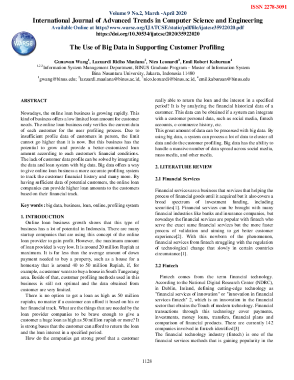 (PDF) Enhancing Customer Profiling in Online Loans with Big Data