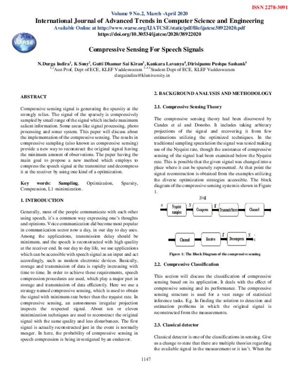 (PDF) Compressive Sensing For Speech Signals
