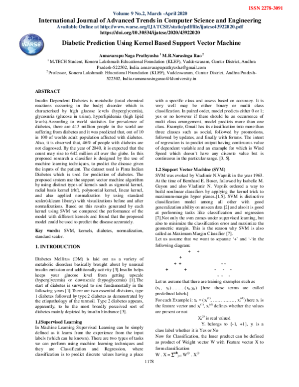Pdf Diabetic Prediction Using Kernel Based Support Vector Machine