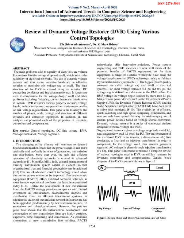 Pdf Review Of Dynamic Voltage Restorer Dvr Using Various Control Topologies