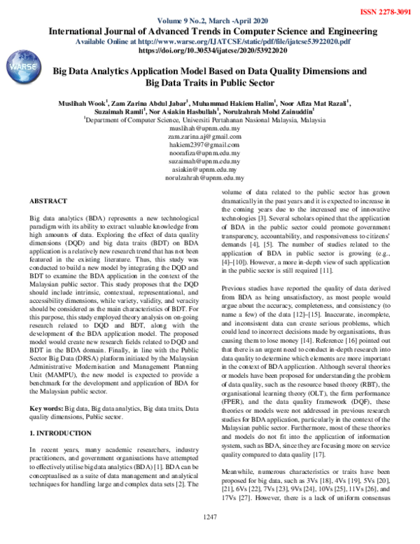 (PDF) Big Data Analytics Application Model Based on Data Quality Dimensions and Big Data Traits ...