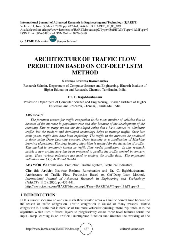 (PDF) ARCHITECTURE OF TRAFFIC FLOW PREDICTION BASED ON CCF-DEEP LSTM METHOD