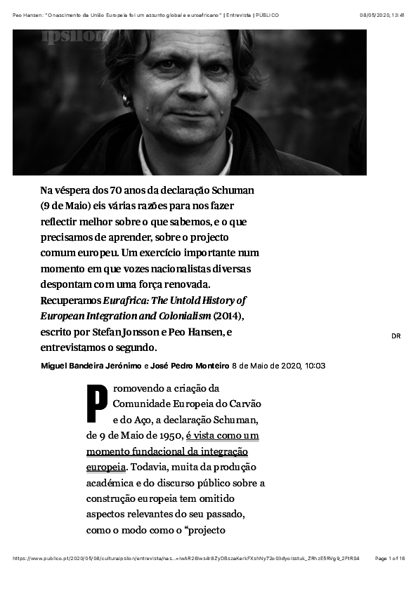 (PDF) Entrevista/Interview Peo Hansen: “O nascimento da União Europeia ...
