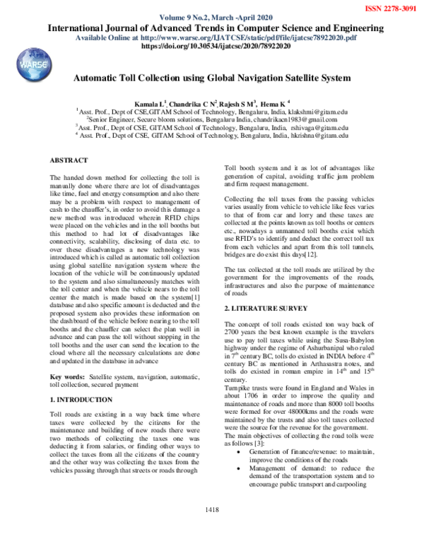 (PDF) Automatic Toll Collection using Global Navigation Satellite System