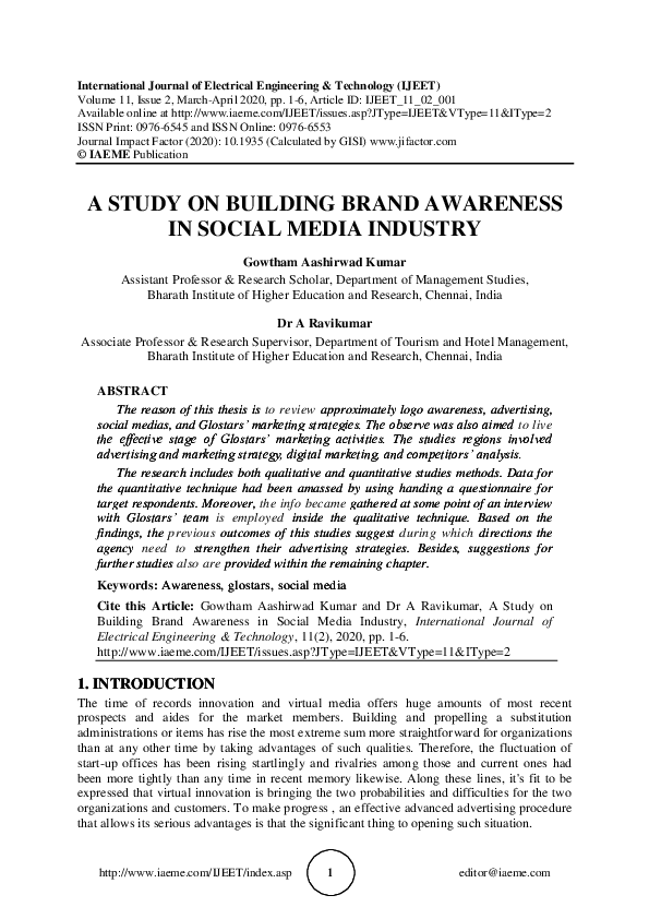 (PDF) A STUDY ON BUILDING BRAND AWARENESS IN SOCIAL MEDIA INDUSTRY