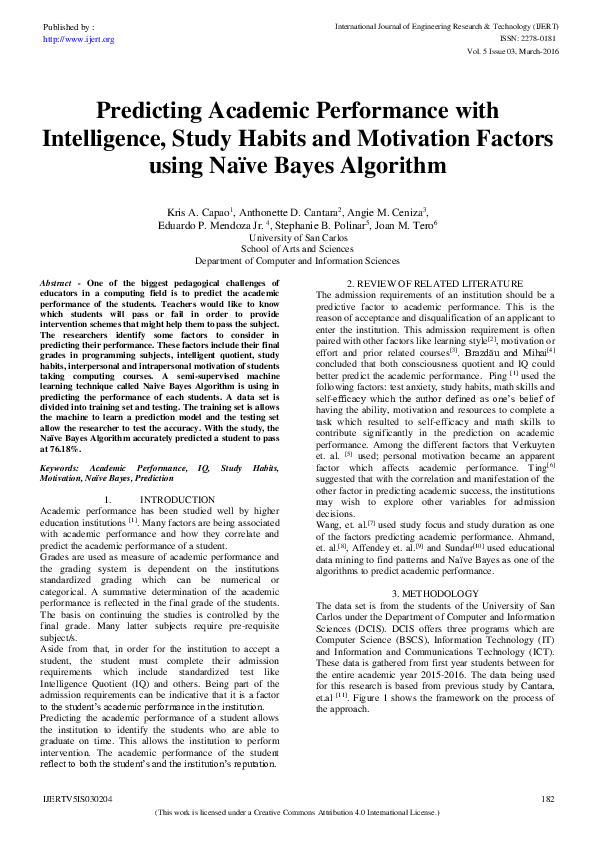 (PDF) IJERT-Predicting Academic Performance with Intelligence, Study Habits and Motivation ...