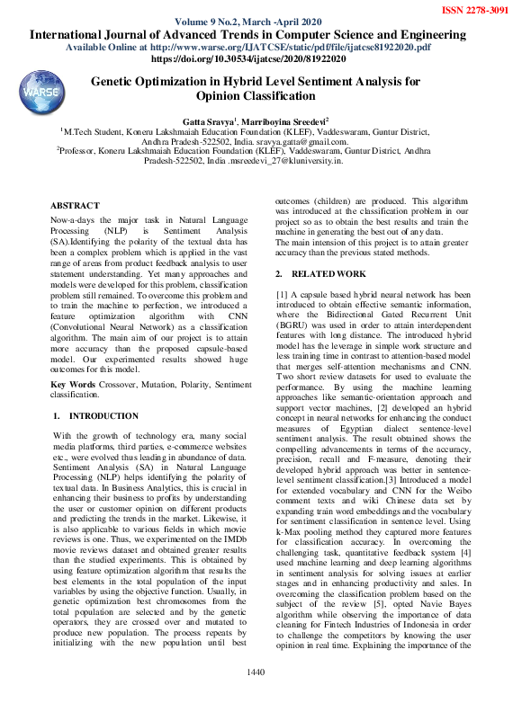 Pdf Genetic Optimization In Hybrid Level Sentiment Analysis For