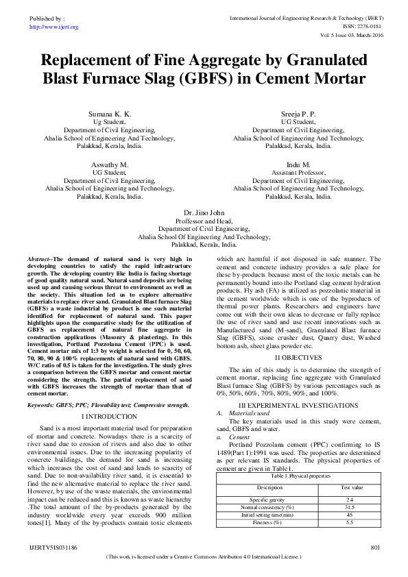 (PDF) IJERT-Replacement of Fine Aggregate by Granulated Blast Furnace ...