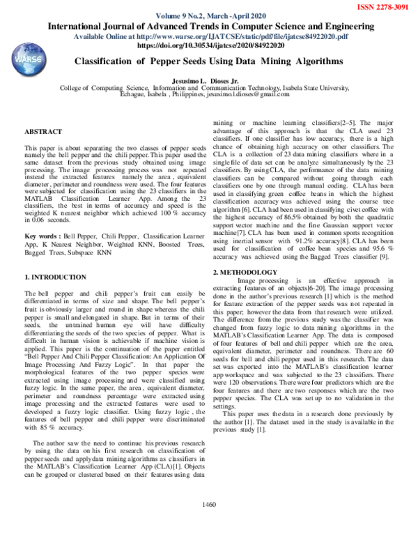(PDF) Classification of Pepper Seeds Using Data Mining Algorithms
