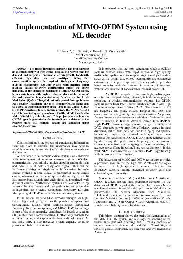 Pdf Ijert Implementation Of Mimo Ofdm System Using Ml Decoder