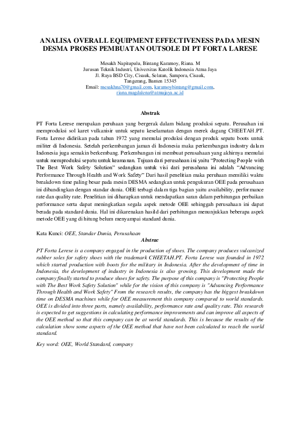(PDF) ANALISA OVERALL EQUIPMENT EFFECTIVENESS PADA MESIN DESMA PROSES ...