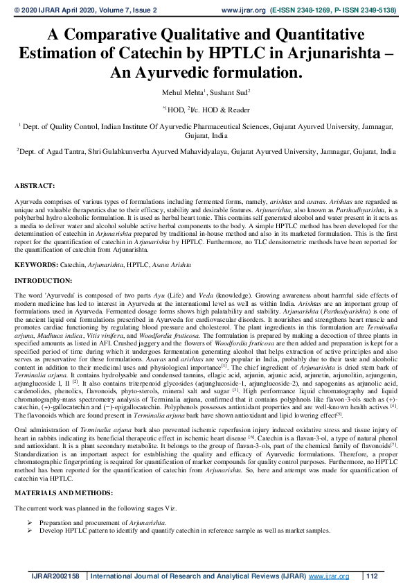 (PDF) A Comparative Qualitative and Quantitative Estimation of Catechin by HPTLC in Arjunarishta ...