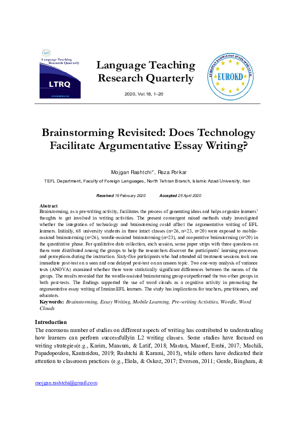(PDF) Brainstorming Revisited: Does Technology Facilitate Argumentative ...