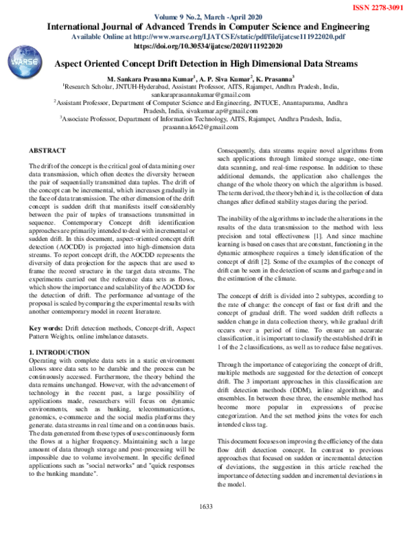 Pdf Aspect Oriented Concept Drift Detection In High Dimensional Data