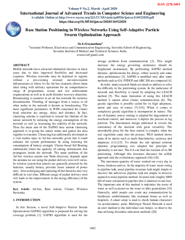 (PDF) Base Station Positioning in Wireless Networks Using Self-Adaptive Particle Swarm ...