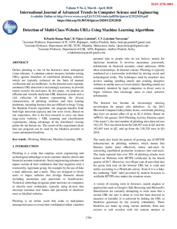 (PDF) Detection of Multi-Class Website URLs Using Machine Learning ...
