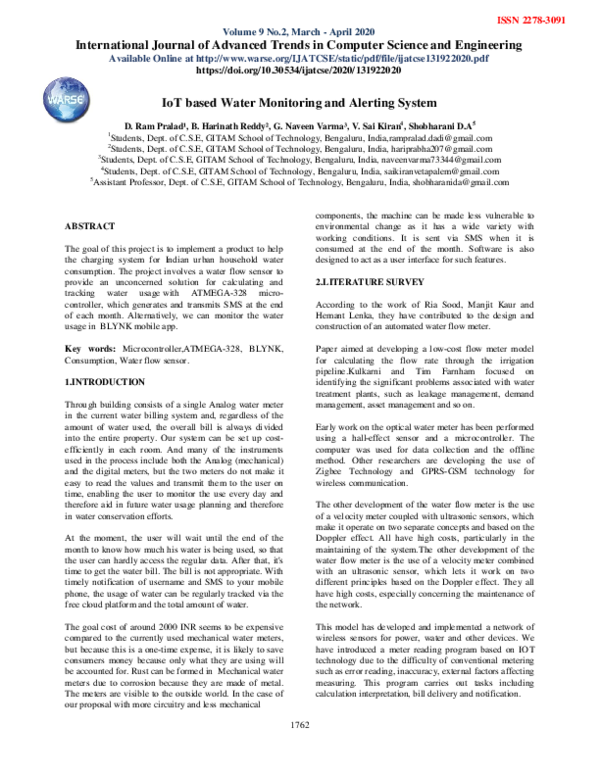 (PDF) IoT based Water Monitoring and Alerting System (PDF) IoT based Water Monitoring and Alerting System
