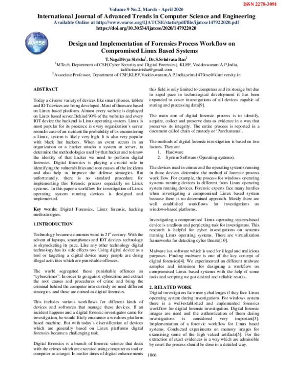 Pdf Design And Implementation Of Forensics Process Workflow On