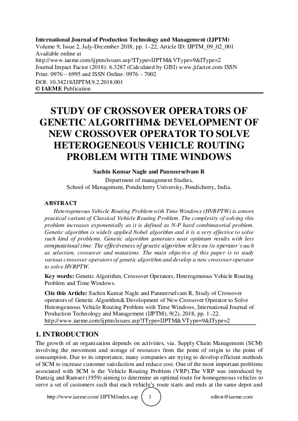 (PDF) STUDY OF CROSSOVER OPERATORS OF GENETIC ALGORITHM& DEVELOPMENT OF NEW CROSSOVER OPERATOR ...