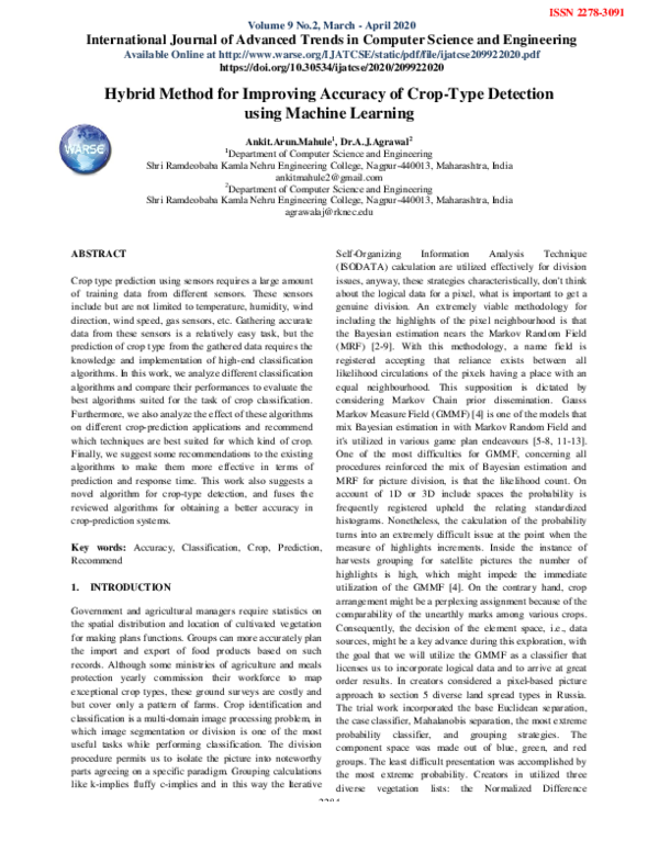Pdf Hybrid Method For Improving Accuracy Of Crop Type Detection Using