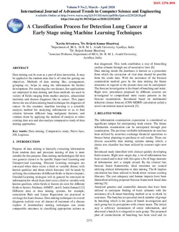 (PDF) A Classification Process for Detection Lung Cancer at Early Stage ...