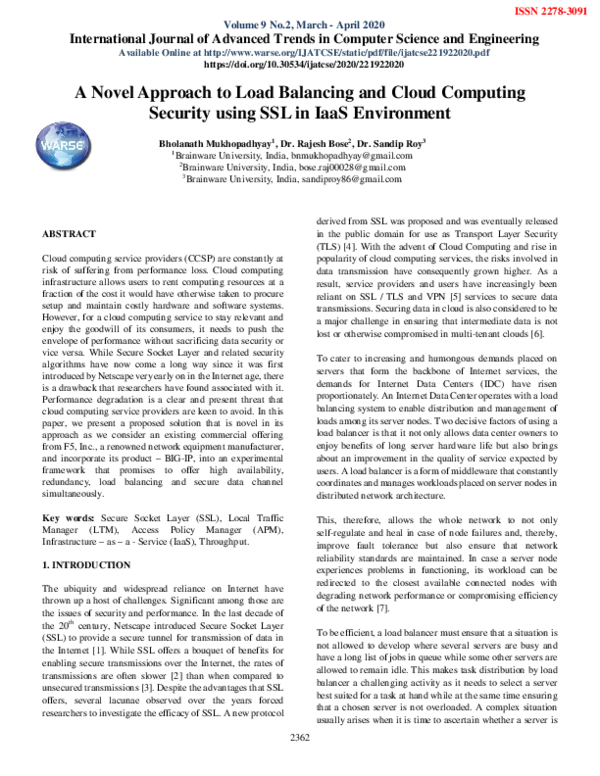Pdf A Novel Approach To Load Balancing And Cloud Computing Security