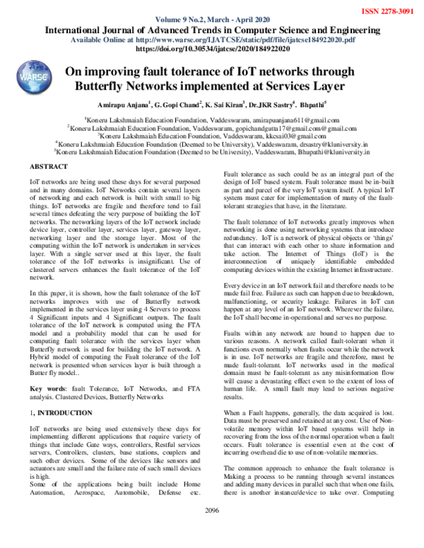 Pdf On Improving Fault Tolerance Of Iot Networks Through Butterfly Networks Implemented At