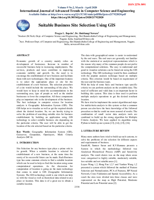 (PDF) Suitable Business Site Selection Using GIS