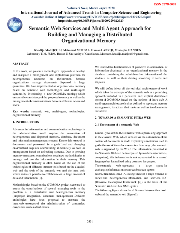 (PDF) Semantic Web Services and Multi Agent Approach for Building and Managing a Distributed ...