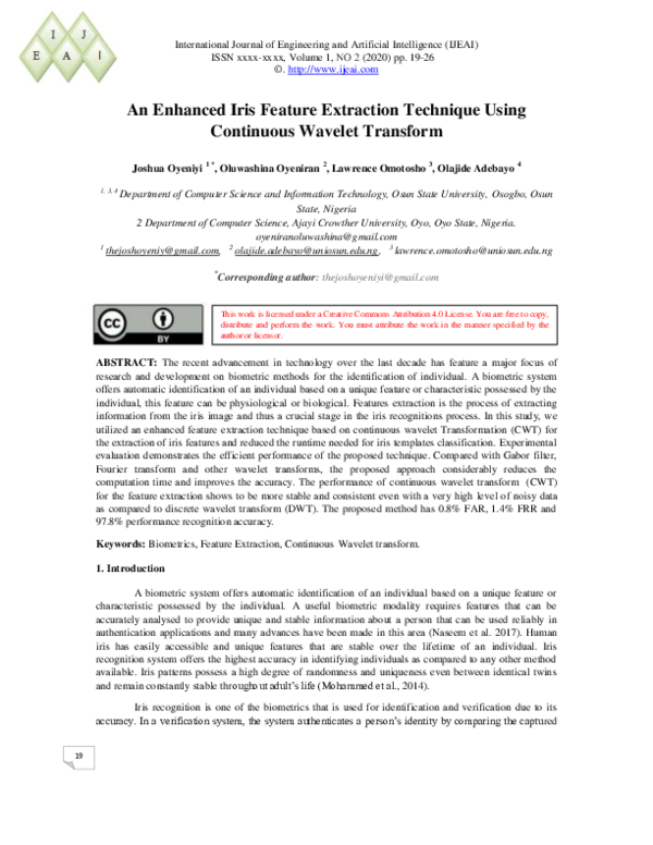 (PDF) An Enhanced Iris Feature Extraction Technique Using Continuous ... (PDF) An Enhanced Iris Feature Extraction Technique Using Continuous ...
