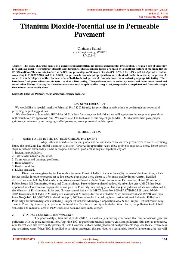 (PDF) IJERT-Titanium Dioxide-Potential use in Permeable Pavement ...