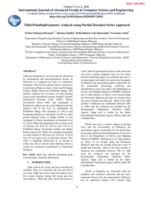 (PDF) Tidal FloodingFrequency Analysis using Partial Duration Series Approach | WARSE The World ...
