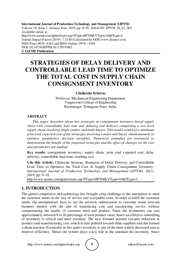 (PDF) STRATEGIES OF DELAY DELIVERY AND CONTROLLABLE LEAD TIME TO ...