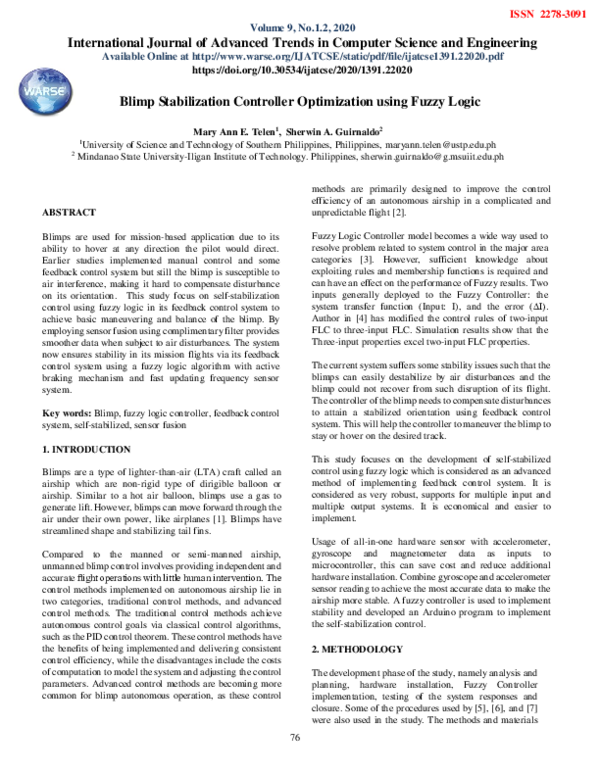(PDF) Blimp Stabilization Controller Optimization using Fuzzy Logic