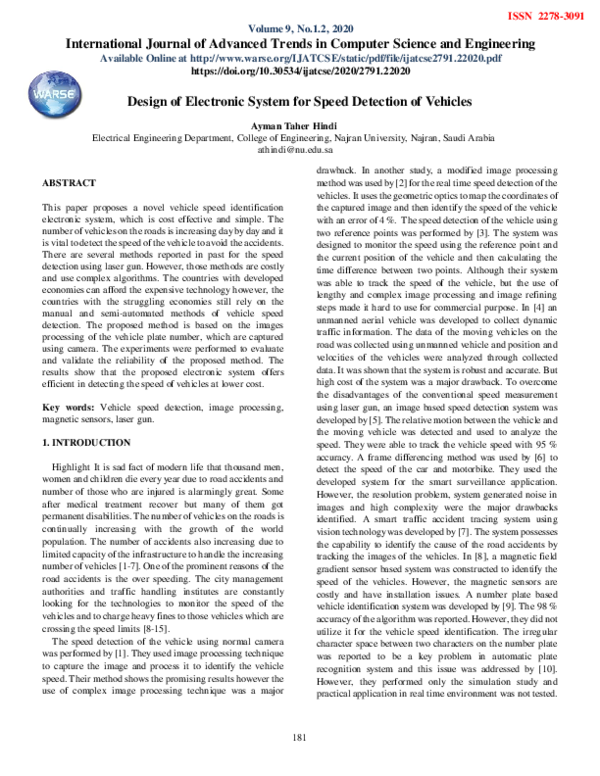 (PDF) Design of Electronic System for Speed Detection of Vehicles
