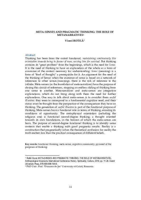 (PDF) META-SENSES AND PRAGMATIC THINKING: THE ROLE OF METANARRATIVES
