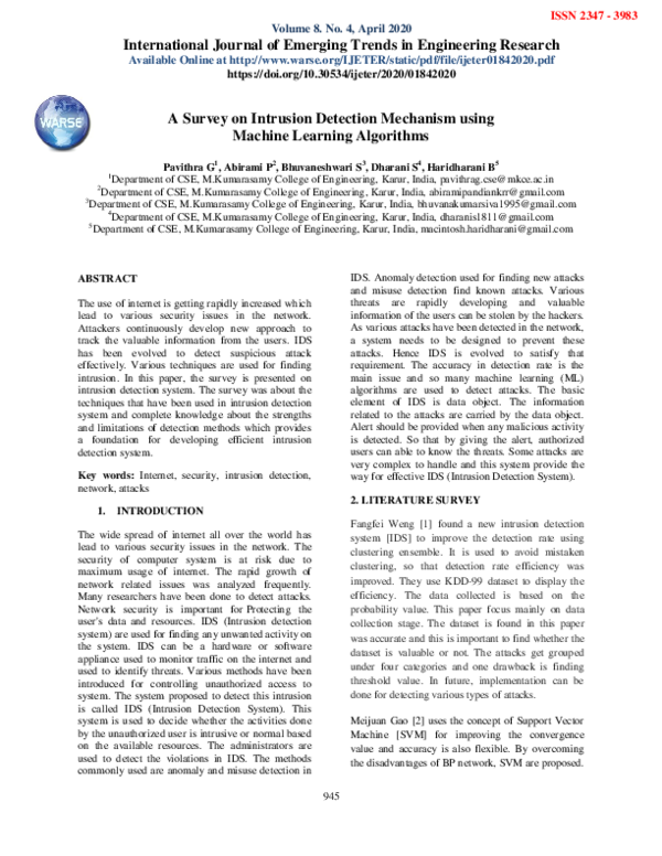 (PDF) A Survey on Intrusion Detection Mechanism using Machine Learning ...