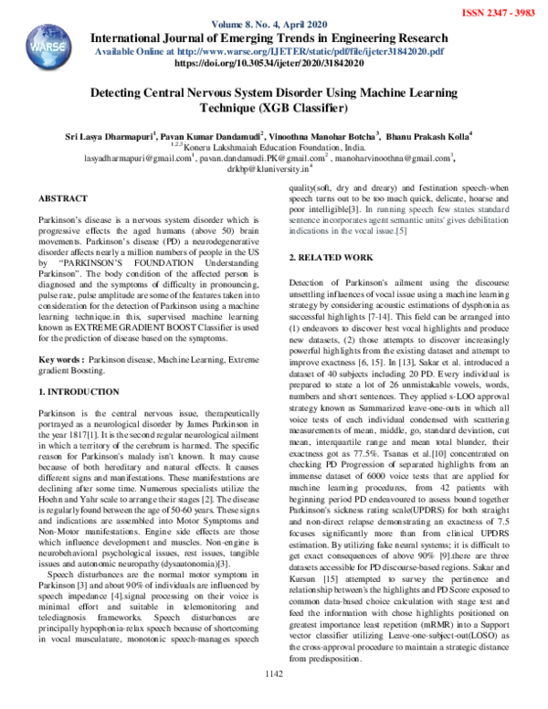 (PDF) Detecting Central Nervous System Disorder Using Machine Learning ...