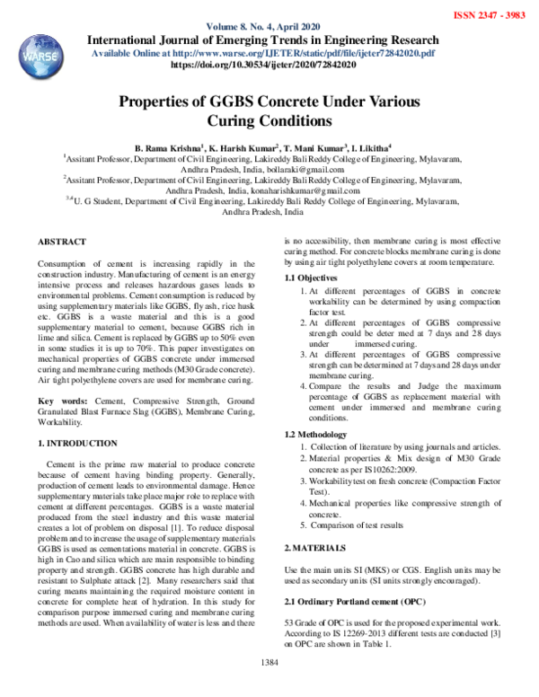 (PDF) Properties of GGBS Concrete Under Various Curing Conditions
