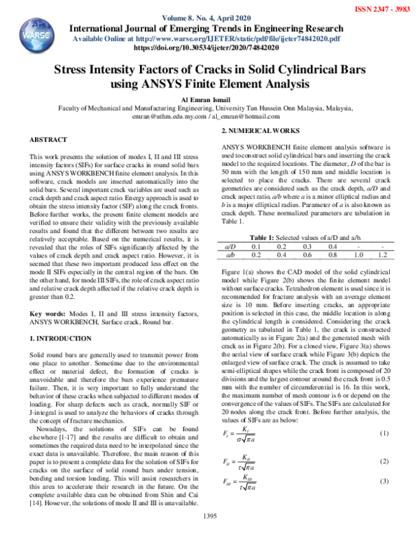 (PDF) Stress Intensity Factors of Cracks in Solid Cylindrical Bars ...