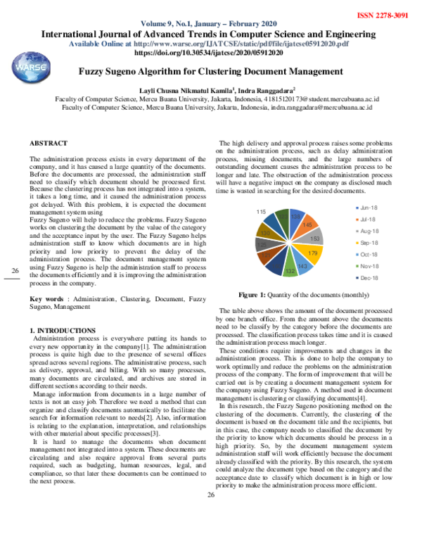Pdf Fuzzy Sugeno Algorithm For Clustering Document Management