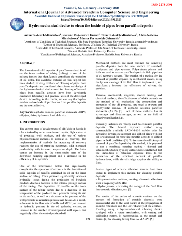 (PDF) Hydromechanical device to clean the inside of pipes from paraffin ...