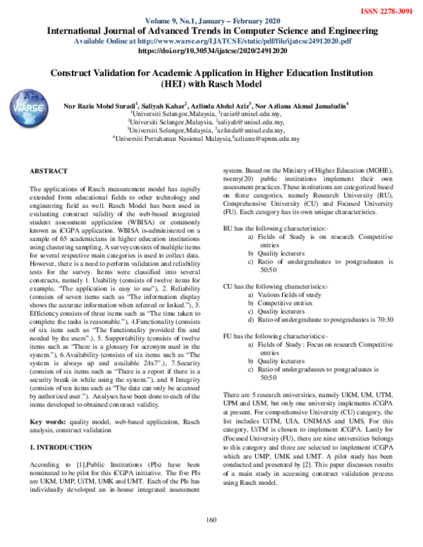 (PDF) Construct Validation for Academic Application in Higher Education Institution (HEI) with ...