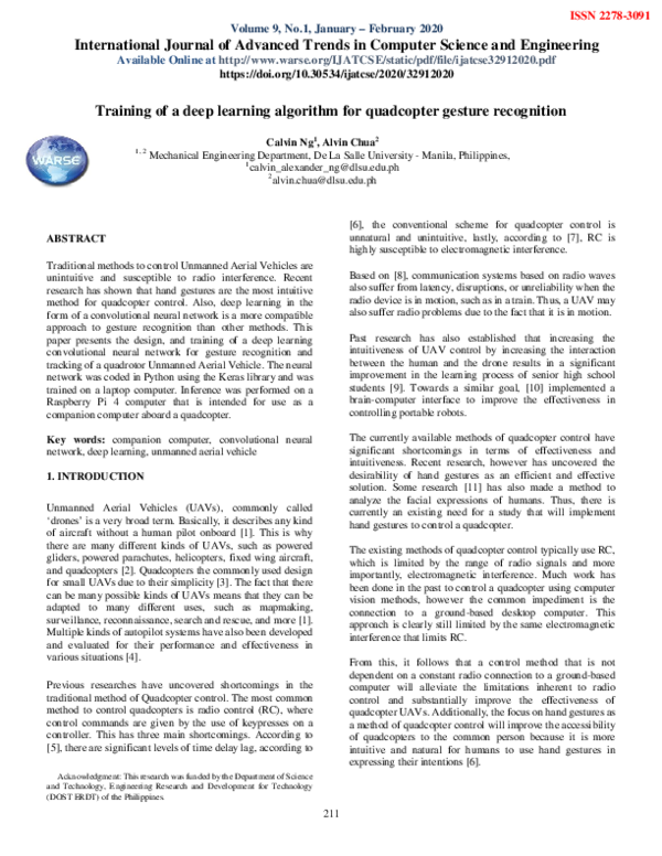 Pdf Training Of A Deep Learning Algorithm For Quadcopter Gesture Recognition