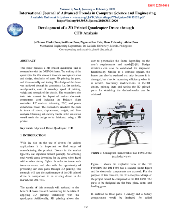 Pdf Development Of A 3d Printed Quadcopter Drone Through Cfd Analysis