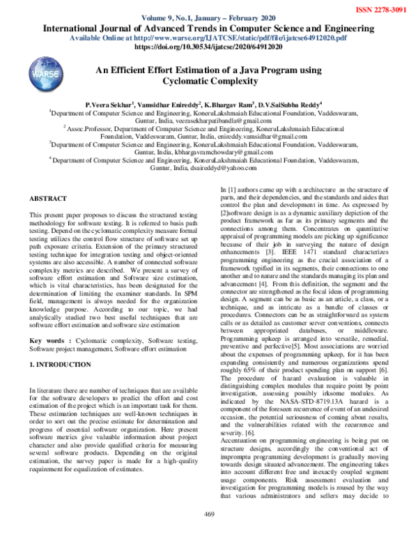 Pdf An Efficient Effort Estimation Of A Java Program Using Cyclomatic Complexity Warse The