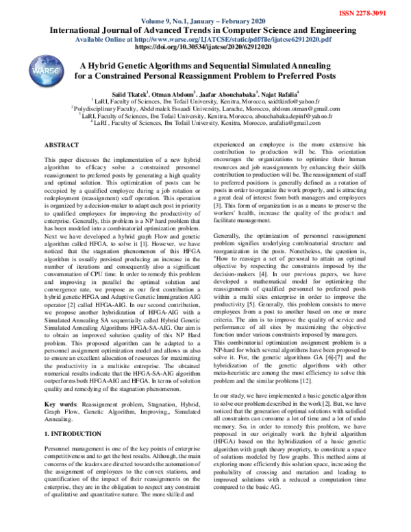 Pdf A Hybrid Genetic Algorithms And Sequential Simulated Annealing For A Constrained Personal
