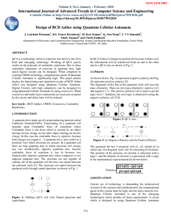 (PDF) Design of BCD Adder using Quantum Cellular Automata