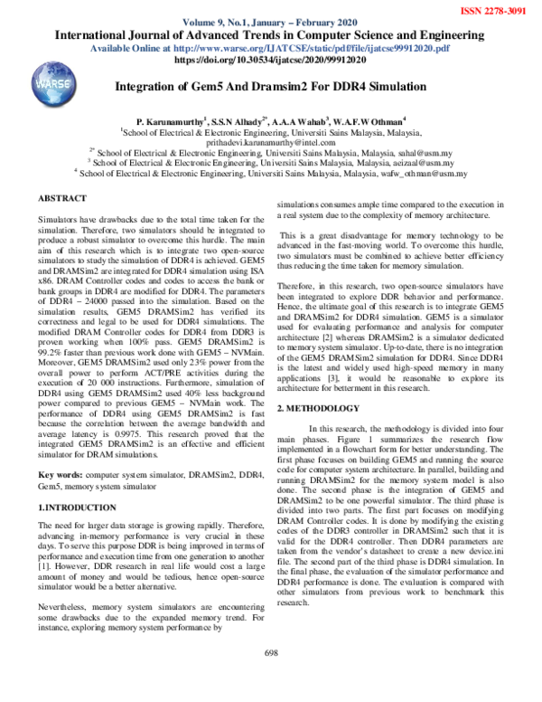 (PDF) Integration of Gem5 And Dramsim2 For DDR4 Simulation